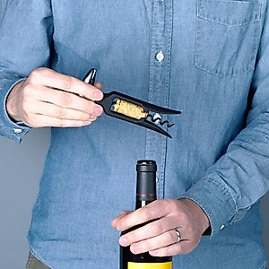 True Twister Self Pulling Compact Corkscrew Wine Bottle Opener - Ergonomic Easy-turn Key Bar Accessory, 6 Inches, Black