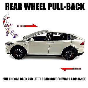 1:24 Scale Model X Alloy Car Model Diecast Toy Vehicles for Kids, car Model X Gull Wing Door，Pull Back Alloy Car with Lights and Music,Gifts for Boys and Girls (White)