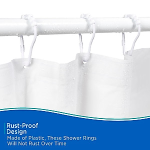 Kenney KN67140 Rust-Proof Gliding Plastic Beaded Shower Curtain Rings for Shower Curtain and Standard Shower Curtain Rod, Bathroom Use, Easy to Install, Set of 12, White