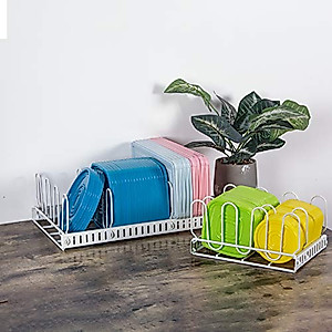 Double-side Expandable Food Container Lid Organizer,Super Large Capacity Adjustable 12 Dividers Detachable Lid Organizer Rack for Countertop,Cabinets, Cupboards, Pantry Shelves, Drawers(White)