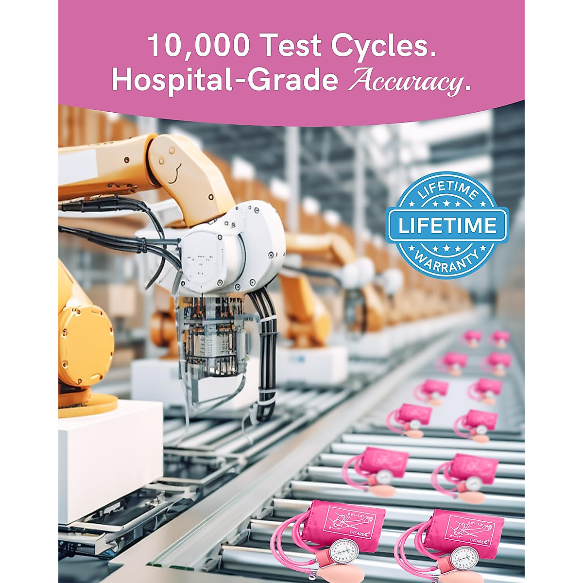 FriCARE Pink Manual Blood Pressure Cuff for Nursing Students - Professional Sphygmomanometer for Doctor's Office - Durable Nylon Cuff for BP Monitoring, Carrying Case Included, Universal Adult Size