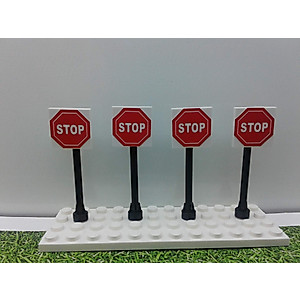 Road Signs, Traffic Lights, Post Box, Building Bricks Play Toys Miniature Traffic City Street Village 36 Piece Educational Learning Gift MOC Hobby 1:64 Scale (Stop Signs)