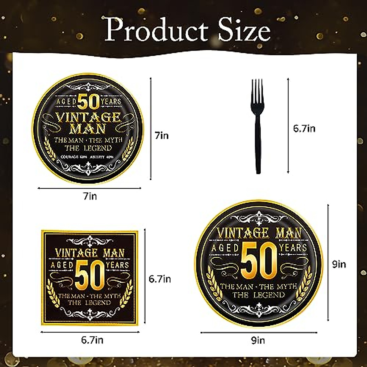 Elomy 50th Birthday Party Supplies Men - 96PCS Black Gold 50th Birthday Decorations Birthday Party Tableware Set Women 50th Birthday Party Decor Plates Cheers to 50 Years Dinnerware Set(24 Guests)