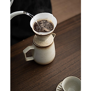 HYAXGM Pour Over Coffee Maker,Ceramic Coffee Maker With 100 pcs V60 Paper Filter，16oz/480ml Pour Over Coffee Dripper (Off White)