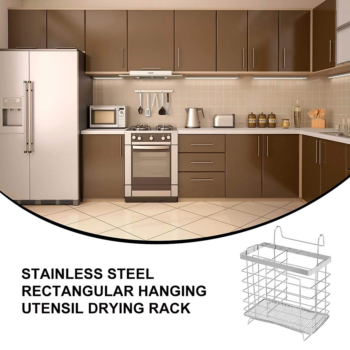 SHERCHPRY Utensil Holder Drying Rack Flatware Storage Basket 2 Divided Stainless Steel Cutlery Silverware Organizer Draining with Hooks for Chopstick Spoon Fork