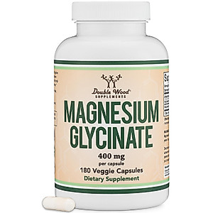 Magnesium Glycinate 400mg, 180 Capsules (Vegan Safe, Third Party Tested, Gluten Free, Non-GMO) High Absorption Magnesium by Double Wood Supplements