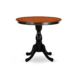 East West Furniture ESQU3-BCH-W 3 Piece Kitchen Table Set for Small Spaces Contains a Round Dining Room Table with Pedestal and 2 Solid Wood Seat Chairs, 30x30 Inch, Black & Cherry