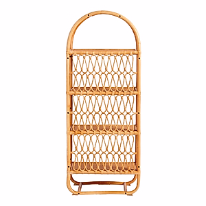 Rattan Arched Bookshelf, 4-Tier Tall Rattan Bookshelf, Free Standing Storage Unit, Bookcase Home Decor Furniture for Home Office, Living Room, Bedroom, Study