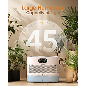 Reuseable Wick Evaporative Humidifier for Bedroom Quiet Healthy Baby Humidifier, No White Dust, Evaporative Humidifier Large Room 800ml/h 3 Speeds, 2 Gal, Timing, Auto Shut off