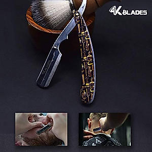 Professional Barber Straight Edge Razor - Salon Hair Cut Stainless Steel Safety Blade for Close Shaving, Navalha De Barbeiro (with 10 single edge sharp blades) (Metal handle)