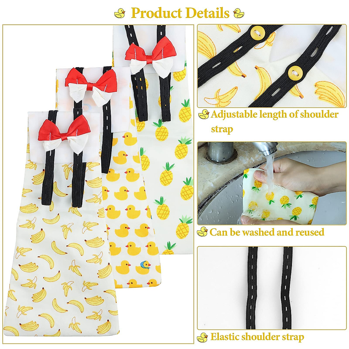 craftshou 3 Pcs Duckling Chicken Diaper Washable Reusable Goose Clothes Farm Pet Diapers Bow Tie Ducky Diapers Supplies for Poultry