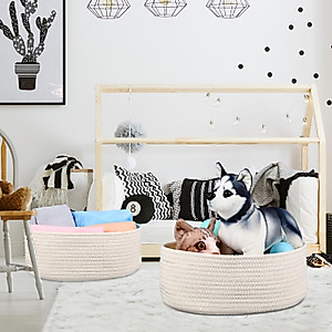 Dandat 9 Pcs Cotton Rope Woven Basket 13 x 9 x 5'' Oval Cute Basket with Handles Rope Organizing Baskets Shelf Baskets Closet Storage Bins for Living Room Playroom Baby Room Bedroom (White)