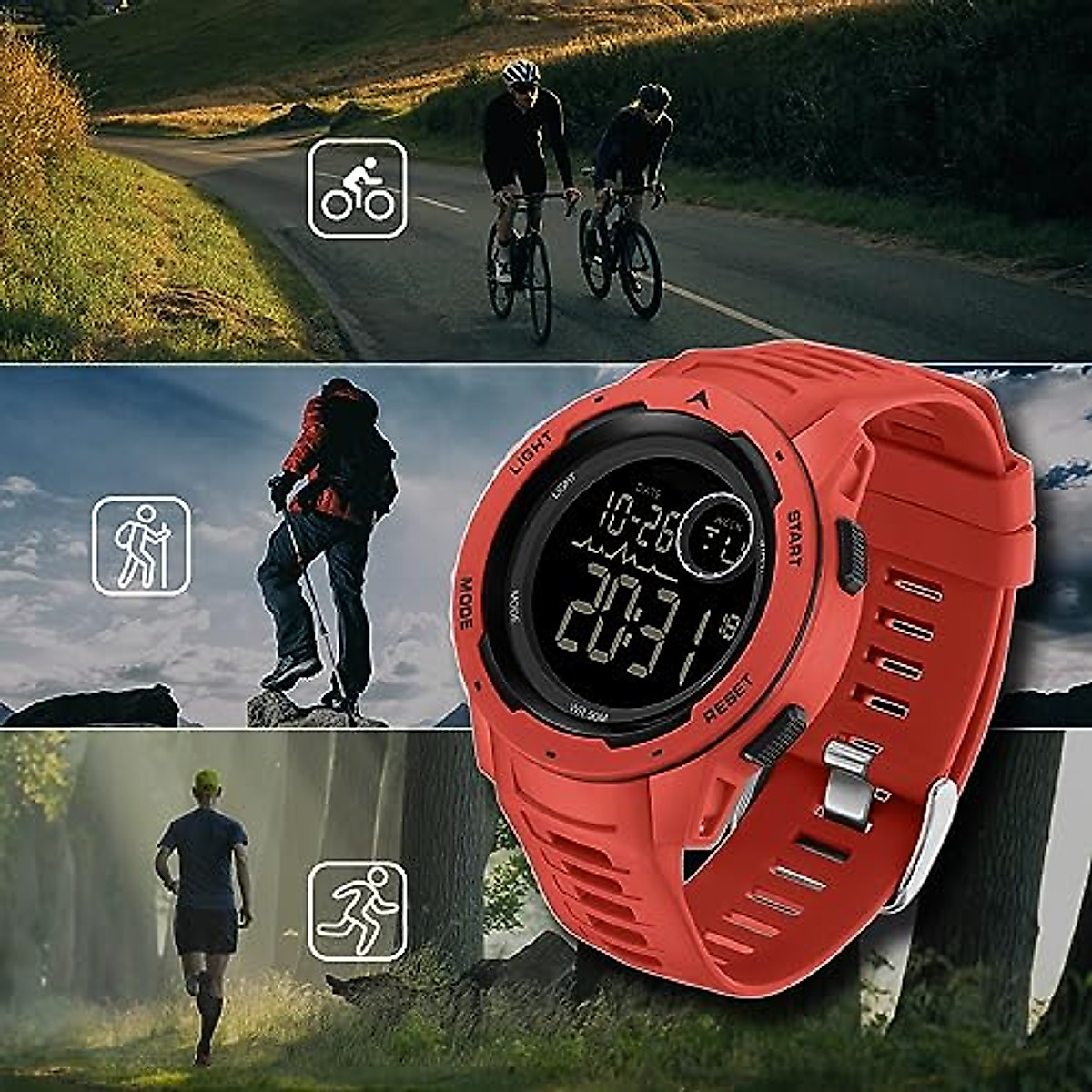 findtime Men's Digital Watch 50M Waterproof Tactical Watch Backlight Stopwatch Alarm 12/24H Sport Outdoor Wrist Mens Watch