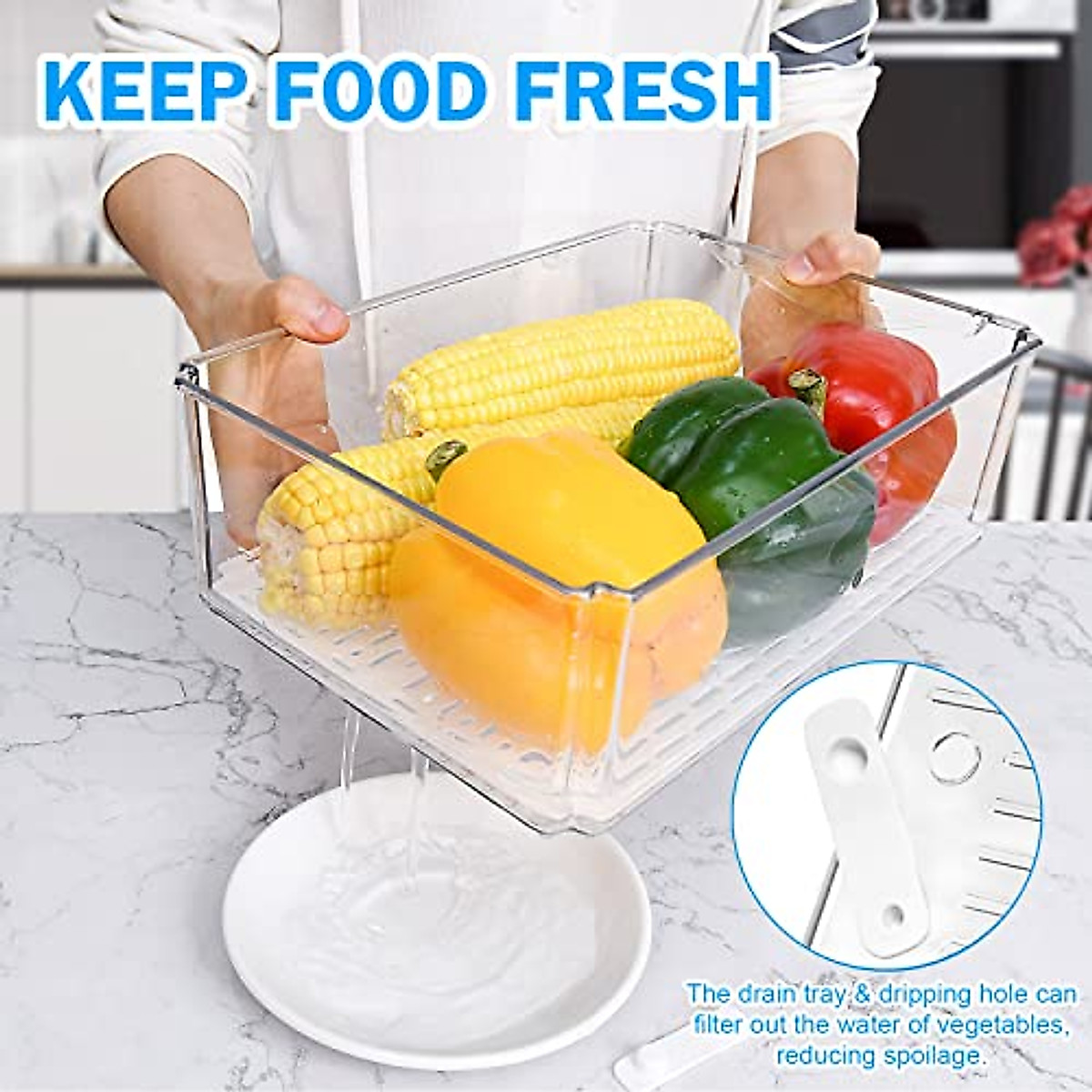 Pomeat 14 Pack Fridge Organizer with Lid, Stackable Refrigerator Organizer Bins, BPA-Free Fridge Organizers and Storage Clear, Fruit Storage Containers for Fridge, Kitchen, Food, Produce, Vegetable