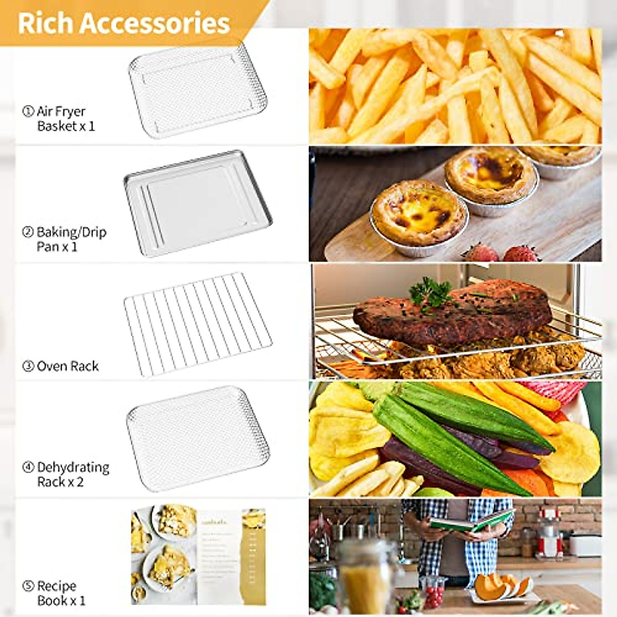 CHEFJOY 21 QT Air Fryer Toaster Oven Combo, 1800W Electric Digital Countertop Convection Oven w/ 360°Circulation, LCD Display, 8-in-1 Air Fryer, Toast, Thaw, Dehydrate, w/ 5 Accessories & Recipe