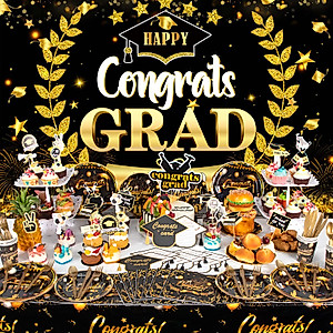 HJINGY Graduation Decorations Class of 2024, 2024 Graduation Party Decorations Include Grad Backdrop, Photo Banner, Congrats Cards, Balloons, Tablecloth, Plates, Cake Toppers for College High School