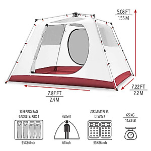 KAZOO Camping Tents 4 Person Waterproof Instant Tents 4 People Cabin Tent Easy Setup with Sun Shade Automatic Aluminum Pole