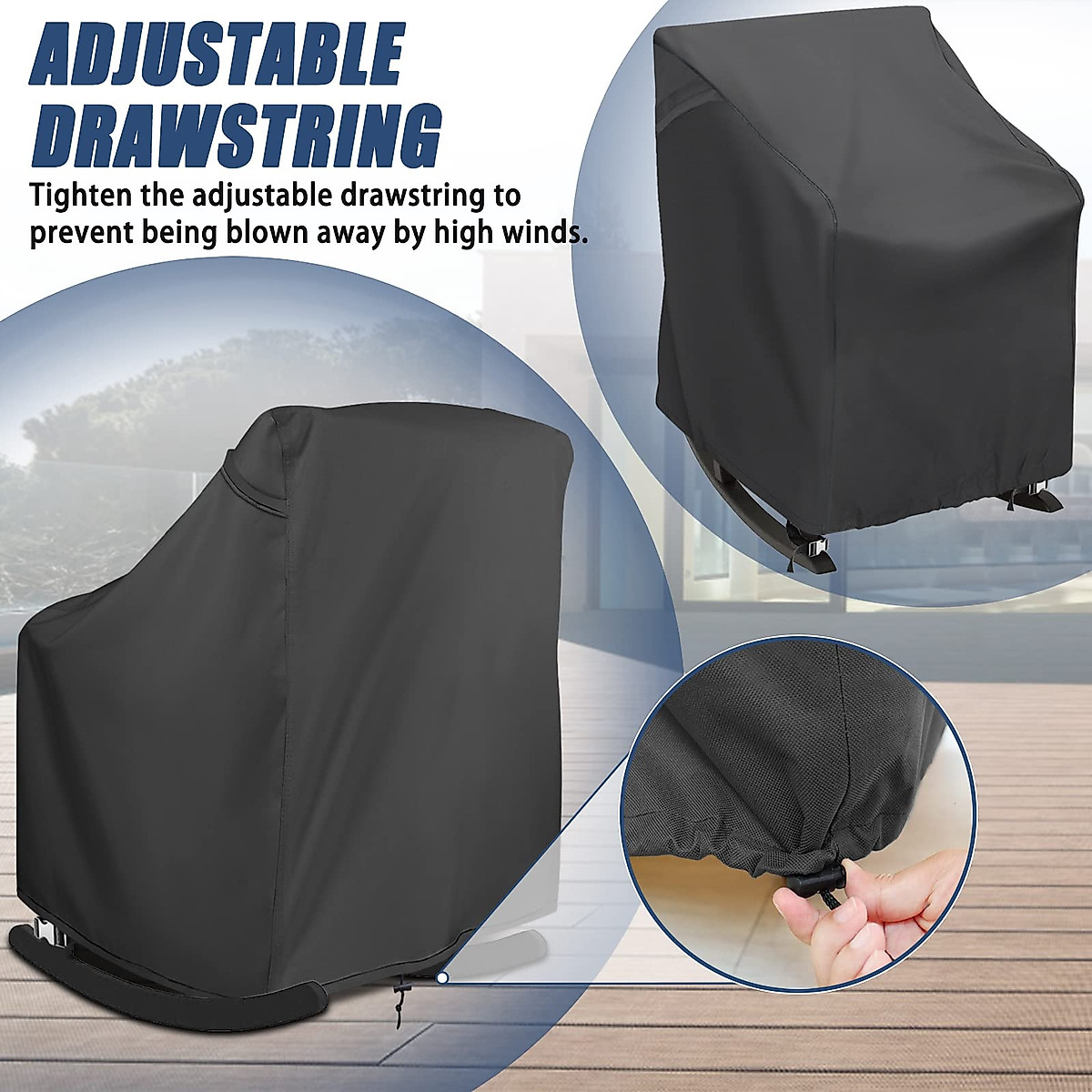 TORUTA Outdoor Rocking Chair Cover 27.5" L x 32.5" D x 39" H Grey 420D Waterproof Oxford Fabric Production Patio Furniture Rocking Chair Covers (Black-1 pack, 27.5" L x 32.5" D x 39" H)