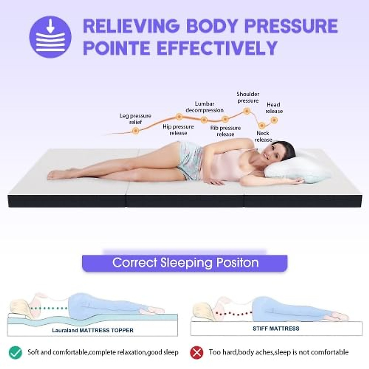 NiamVelo Tri-Fold Queen Folding Mattress - Luxurious 4 Inch Memory Foam Bed, Perfect for College Dorms and Compact Spaces - Unfold Relaxation Anywhere (4 in, Queen)