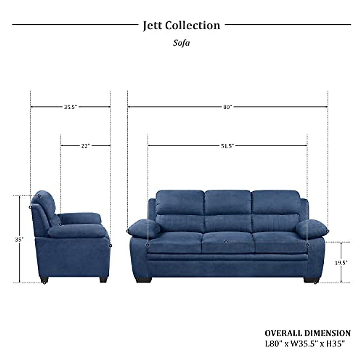 Lexicon Jett Living Room Sofa, Blue
