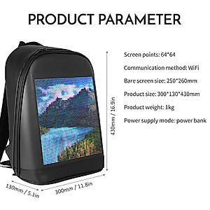 Lixada LED Color Screen Customizable Backpack Travel Bag Pack School Bag for Men Women College Students