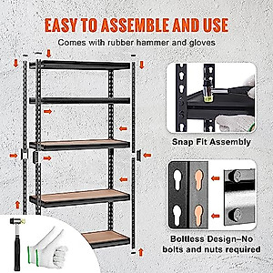 VEVOR Storage Shelving Unit, 5-Tier Adjustable, 2000 lbs Capacity, Heavy Duty Garage Shelves Metal Organizer Utility Rack, Black, 30" L x 12" W x 60" H for Kitchen Pantry Basement Bathroom Laundry