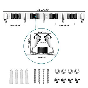 SHYOSUCCE Mop Broom Holder Wall Mount with 4 Racks and 5 Hooks, 304 Stainless Steel Broom Organizer for Garden Garage Kitchen Bathroom (Black)