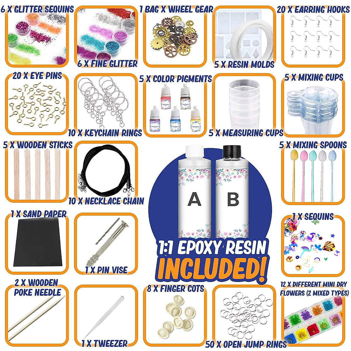 Insnug Epoxy Resin Molds Jewelry Making Kit-Silicone Mold Resin Kit Dried Flowers,Arts and Crafts Supplies Dye for Jewelry Storage Office Home Decor Decorations Keychain Accessories