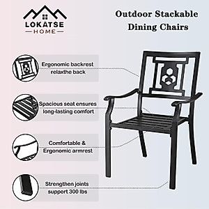 LOKATSE HOME 4 Pcs Metal Stackable Patio Dining Chairs for Garden Backyard Lawn Supports 300 lbs, Black