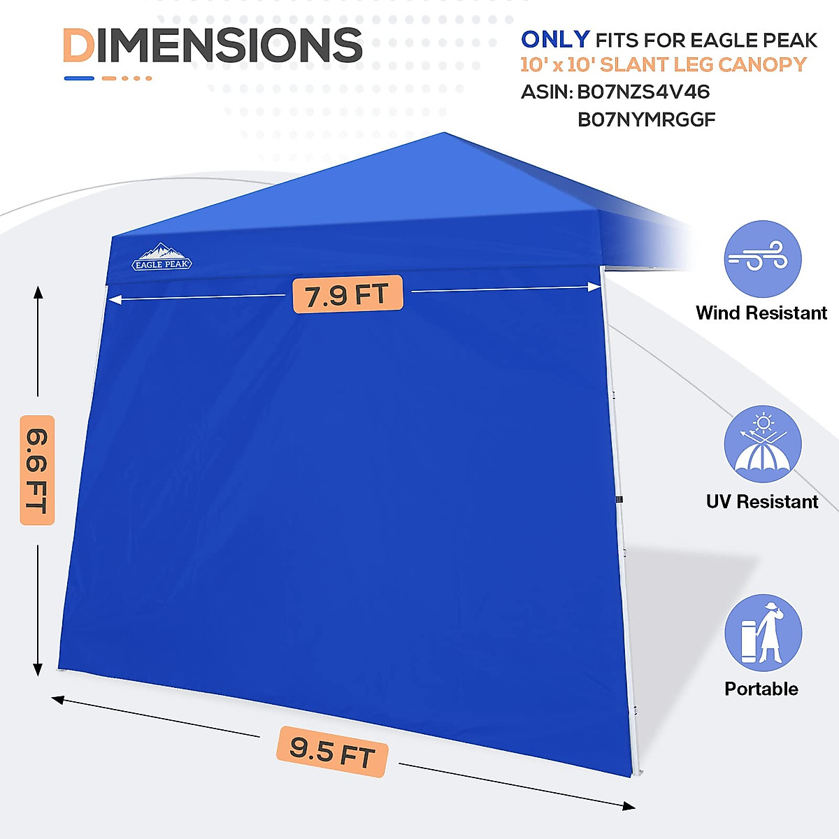 EAGLE PEAK Sunwall/Sidewall for 10x10 Slant Leg Canopy Only, 1 Sidewall, Blue