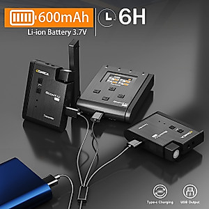 comica BoomX-U Qua 4-Channel UHF Wireless Lavalier Lapel Microphone System, 4 Audio Tracks Individual Output, Noise Cancellation, Monitor, 394' Range, Lav Mic for Camera, iPhone, Android, PC, etc