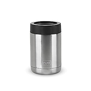 True Capsule Insulated Can Cooler Tumbler - Double Walled Stainless Steel Beverage Holder for Standard Cans and Bottles, Silver and Black, Set of 1