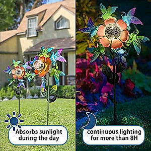 Solar Wind Spinners Hummingbird Spinner, Waterproof Outdoor Metal Wind Sculpture for Yard and Garden, Lawn & Garden Decor