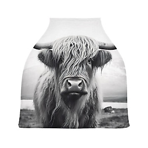 WELLDAY Baby Car Seat Covers Highland Cow Stretchy Breastfeeding Scarf Breathable Infant Carseat Canopy Nursing Covers Multi Use for Stroller High Chair Shopping Cart Boys and Girls