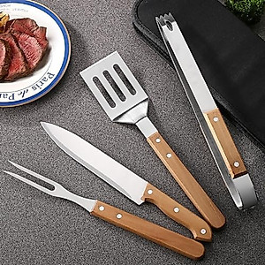 GANAZONO 5 Sets Barbecue and Fork Tools Chef Carving Fork Poultry Serving Fork Camping Reusable Flatware Outdoor BBQ Home Tools Outdoor Barbecue Tool Heavy Grill Travel Wooden Handle