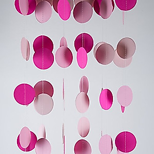 Hot Pink Paper Garland Circle Dots Hanging Happy Birthday Baby Shower Wedding Party Decoration, 2 inch, 26 feet in Total