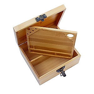 FBAJOJO Bamboo Multi-purpose Storage Box With Tray, Glass Accessory Storage Box (Bamboo Color)