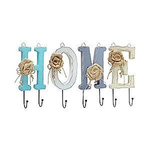 Cregugua Home Wood Wall Decor with Hooks Rustic Colored Wooden Letters Home Key Holder (4 Letters Set, Height 10 inch Each)