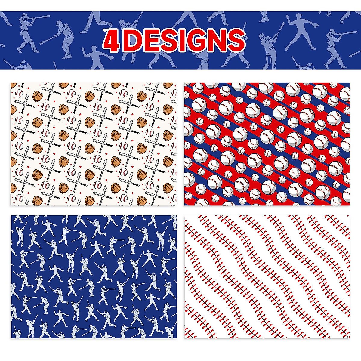 12 Sheets Baseball Wrapping Paper, 20x27in Baseball Pattern Gift Wrap Paper Baseball Bat Baseball Gloves Patterns Wrapping Paper for Sports Party Decor Boy Birthday Gift Wrapping