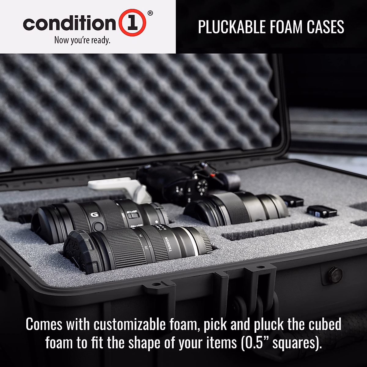 Condition 1 20" Large Hard Case Lockable Storage Box, Waterproof Tough Plastic Case Protective Luggage for Camera, Tactical Gear, Made in USA, 227, 19.75"x15.75"x7.5" Black