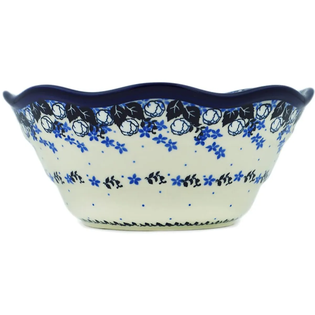 Authentic Polish Pottery 8-inch Bowl made by Ceramika Artystyczna (Flowers At Dusk Theme) + Certificate of Authenticity