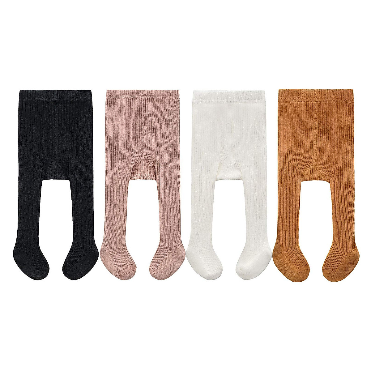 CECORC Newborn Cotton Seamless Cable Knit Tights - 4 Pack, 0-6 Months, White+Black+Lightpink+Ginger