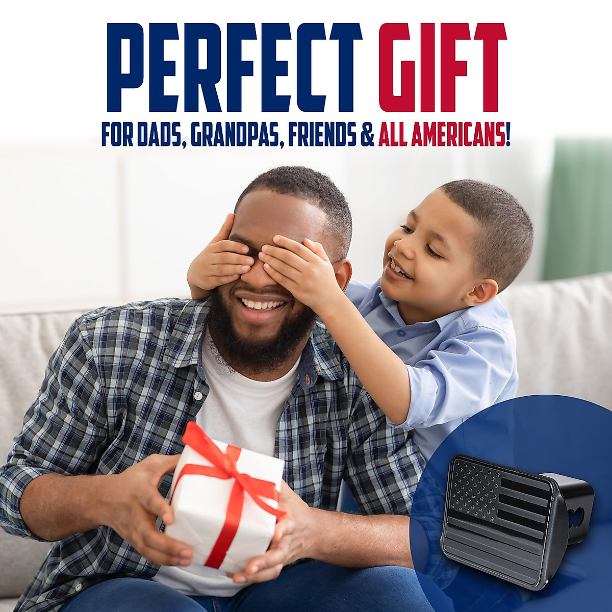 Zone Tech Tactical USA American Flag Hitch Cover - Premium Quality Stainless Steel Black Metal American Flag Emblem Trailer Plug Hitch Cover -US Patriotic Pledge of Allegiance - Fits 2” Receivers