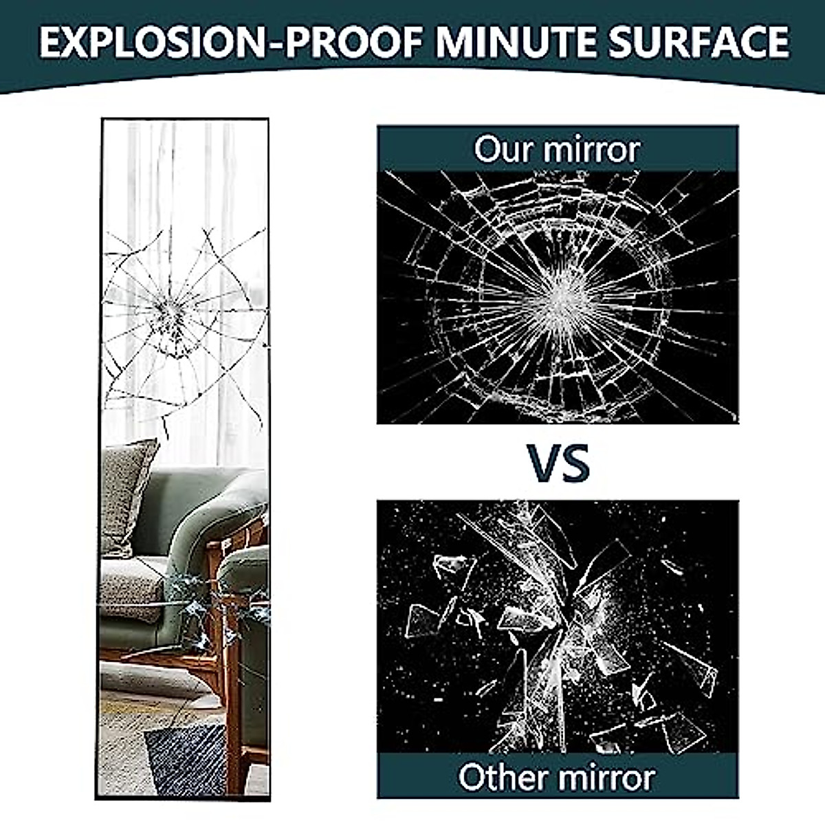 WIIS' IDEA 58"x15"Full Length Mirror,Durable Solid Wood Frame,Explosion-Proof Film,High-Definition Full Body Mirror,Standing/Leaning/Hanging Long Mirror for Bedroom,Bathroom,Living Room(Black)