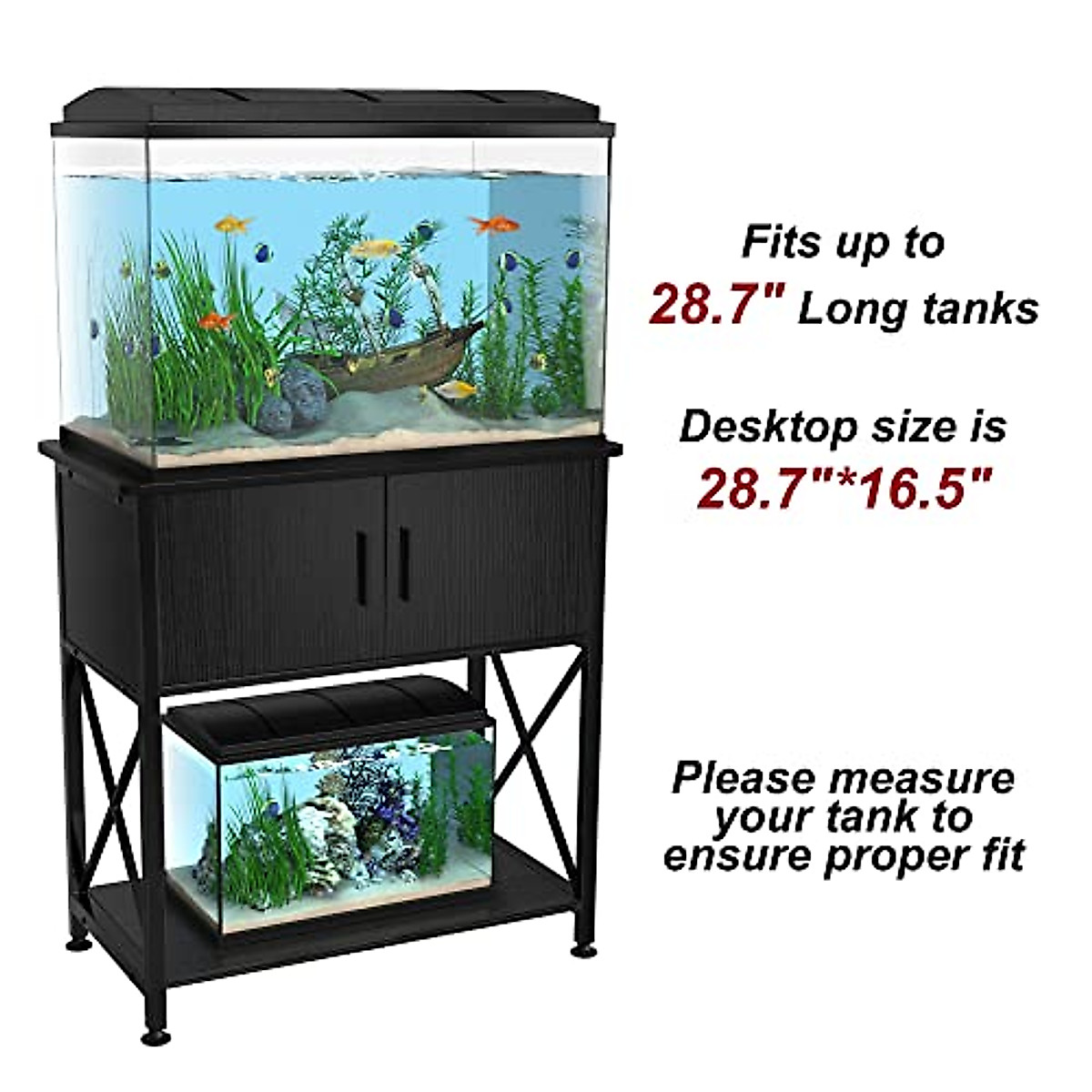 GDLF Fish Tank Stand Metal Aquarium Stand for up to 20 Gallon Long with Cabinet for Fish Tank Accessories Storage,28.7" L
