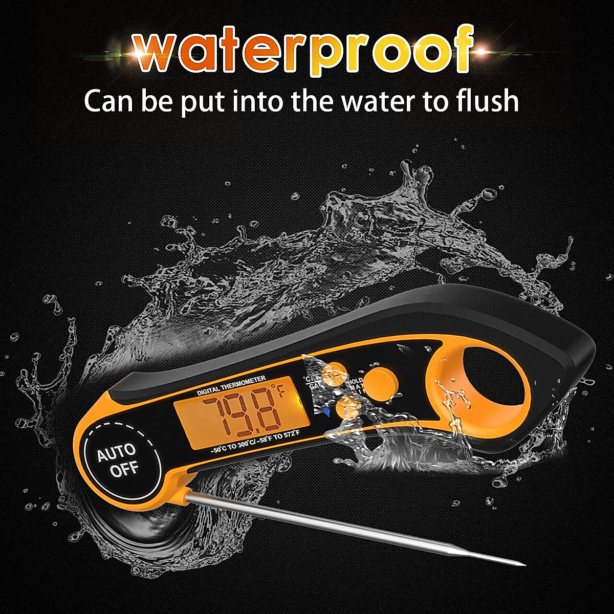 Food Meat Thermometer - Instant Read Thermapen Probe For Kitchen Cooking Oil Deep Grilling Turkey Candy BBQ Accessories Healthy Eating Temperature Pen Thermogrill Pro - With Digital LCD Screen(Orange)