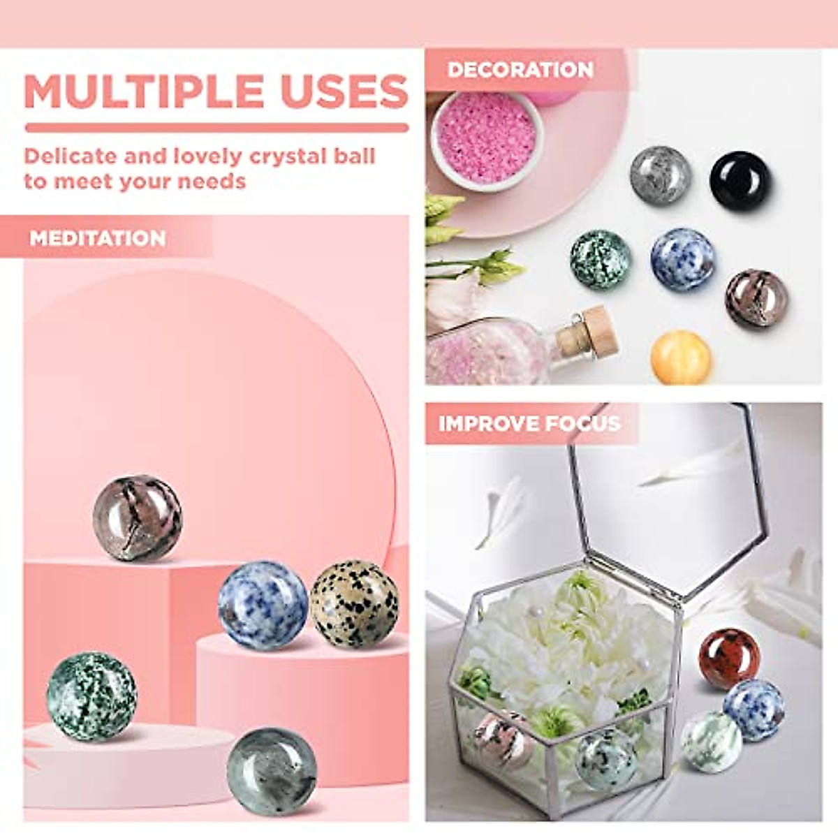 Nuenen 15 Pcs Gemstone Sphere Balls Crystals Bulk 1 Inch Polished Crystal Sphere Bulk Multi-Style Witch Ball Stones Gemstones Sphere Pocket Palm Crystals for Wicthcraft Meditation Reiki Balancing