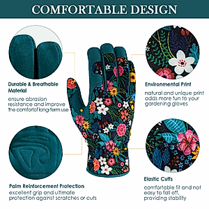 Trifabricy Garden Gloves for Women - Breathable leather Floral Gardening Gloves with Grip, Thorn-Proof Puncture-Resistant Work Gloves for Weeding, Digging, Planting, Raking and Pruning, Green Flower