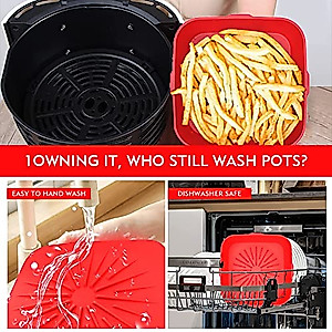 Miookiss Air Fryer Silicone Liners，2 Pack Square Silicone Air Fryer Liners，8 Inch Reusable Air Fryer Silicone Pot for 4 to 7 QT，Non-stick Food Safe Air Fryers Oven Accessories (Red+Blue）