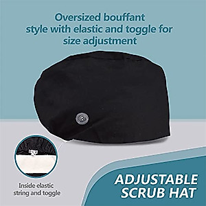 5 Pieces Working Caps with Buttons and Sweatband, Adjustable Scrub Caps Women Dental Bouffant Scrub Hat Nurse Cap Doctor Hats (5 Solid)